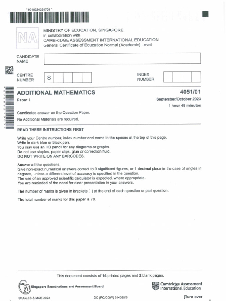 2023 NA Level Math Paper 1 4051 | PDF