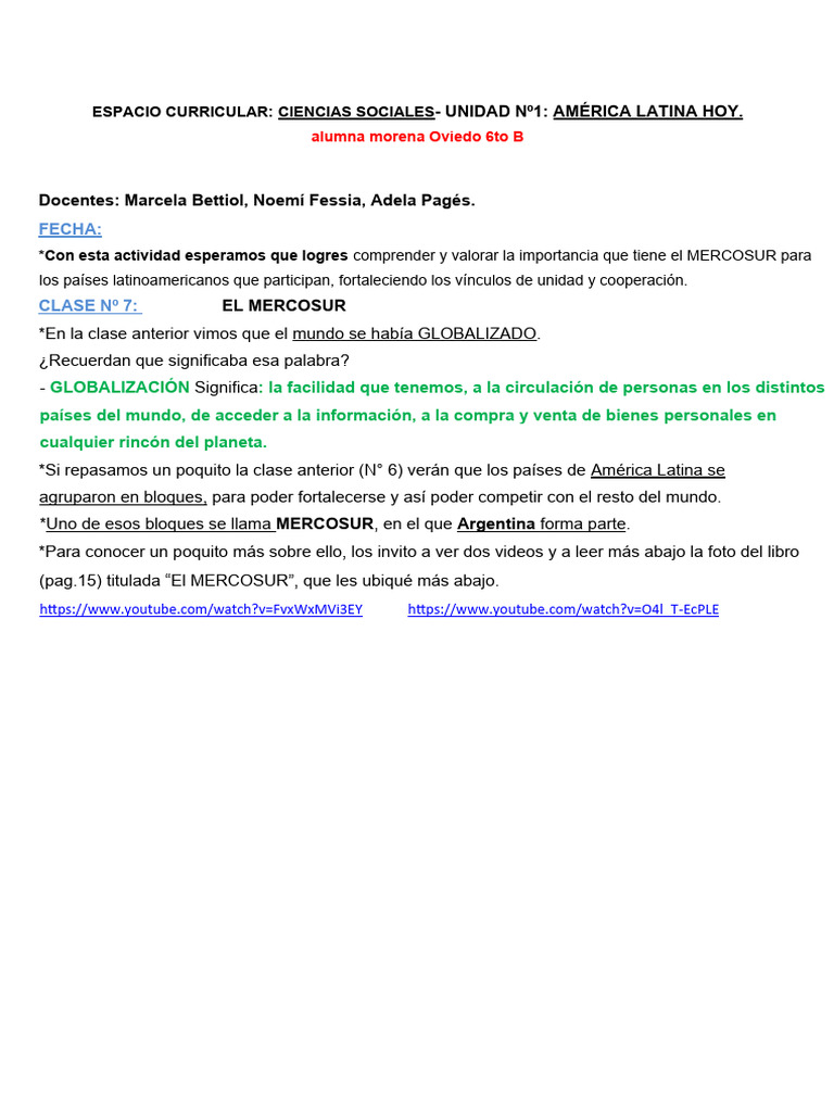 ACTIVIDAD 7, 8 Y REPASO FINAl Morena | PDF | America latina | América del Sur