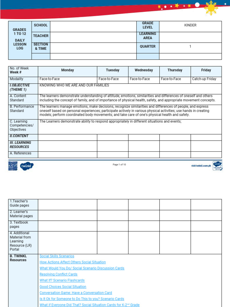 PH Esp 1706970778 Kinder Quarter 1 Week 5 Lesson Plan Matatag ...