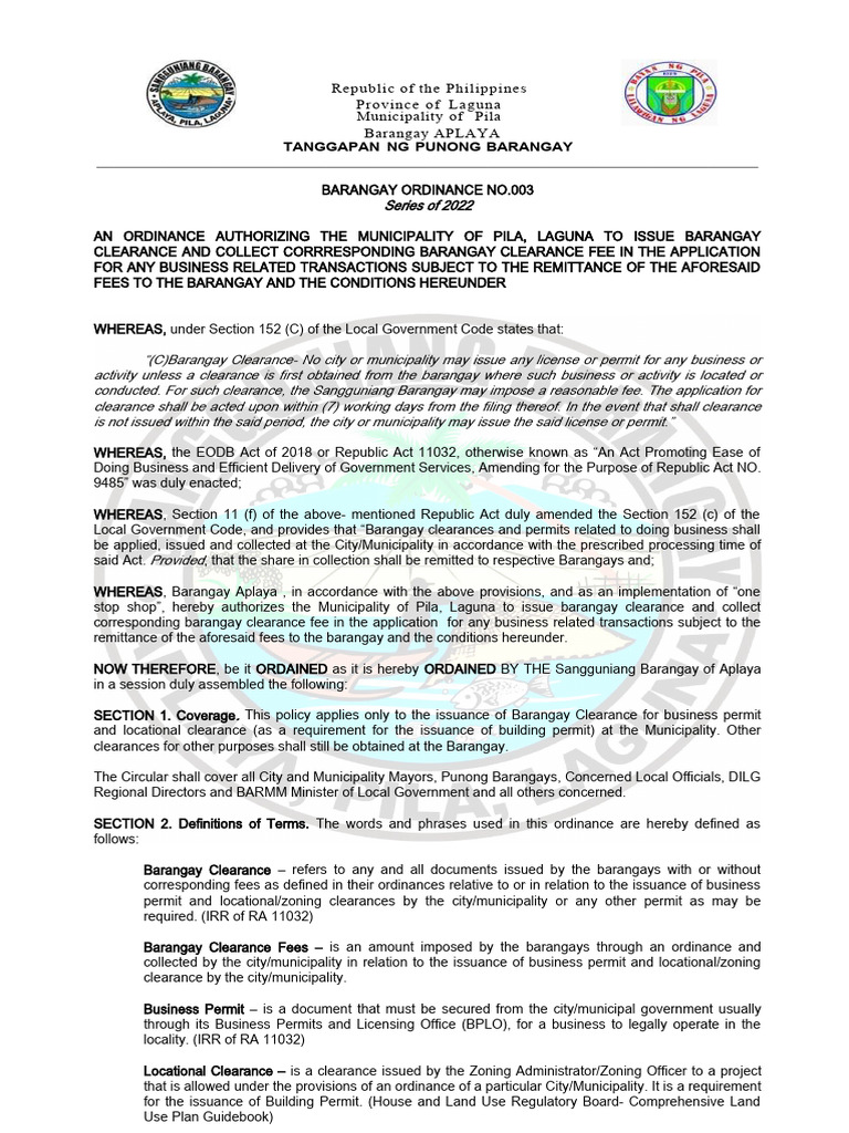Aplaya - Ordinance For Ease of Doing Bss. | PDF | Justice | Crime ...