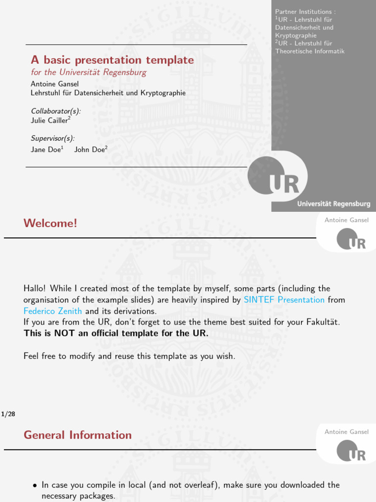 A Basic Presentation Template: For The Universit at Regensburg | PDF | Typefaces | Text