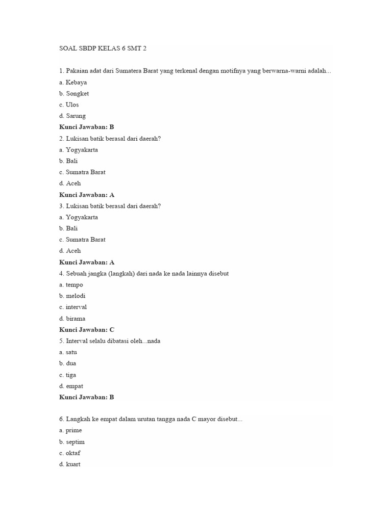 Soal SBDP Kelas 6 SMT 2 | PDF | Seni | Puisi