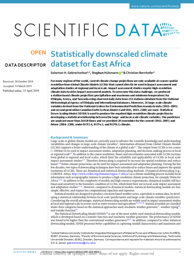 Statistically Downscaled Climate Dataset For East | PDF | Climate ...