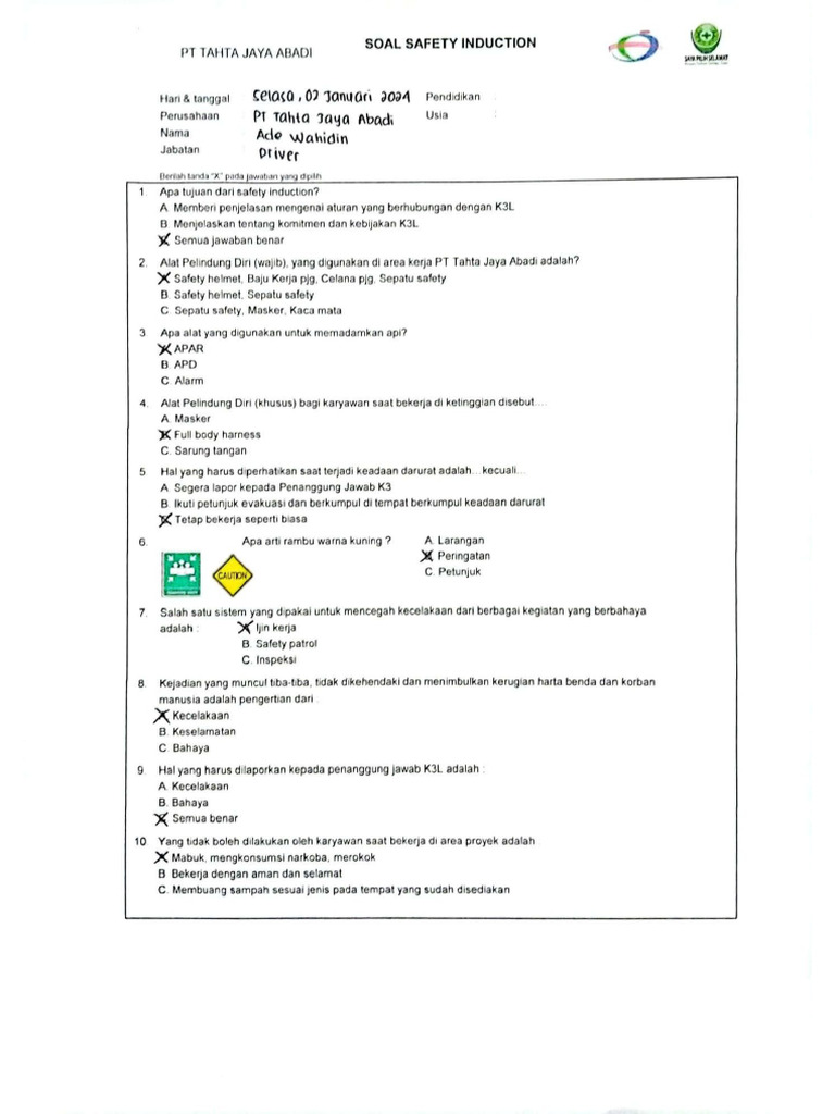 SOAL SAFETY INDUCTION | PDF