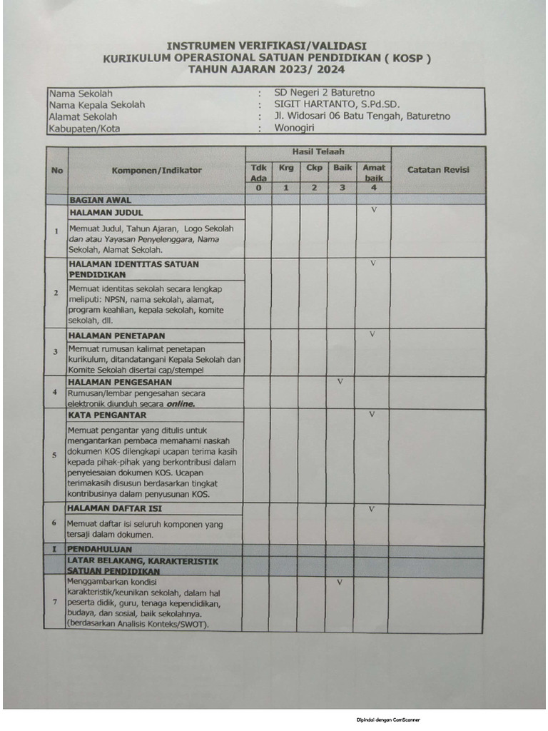F2 Instrumen Verifikasi Kosp | PDF