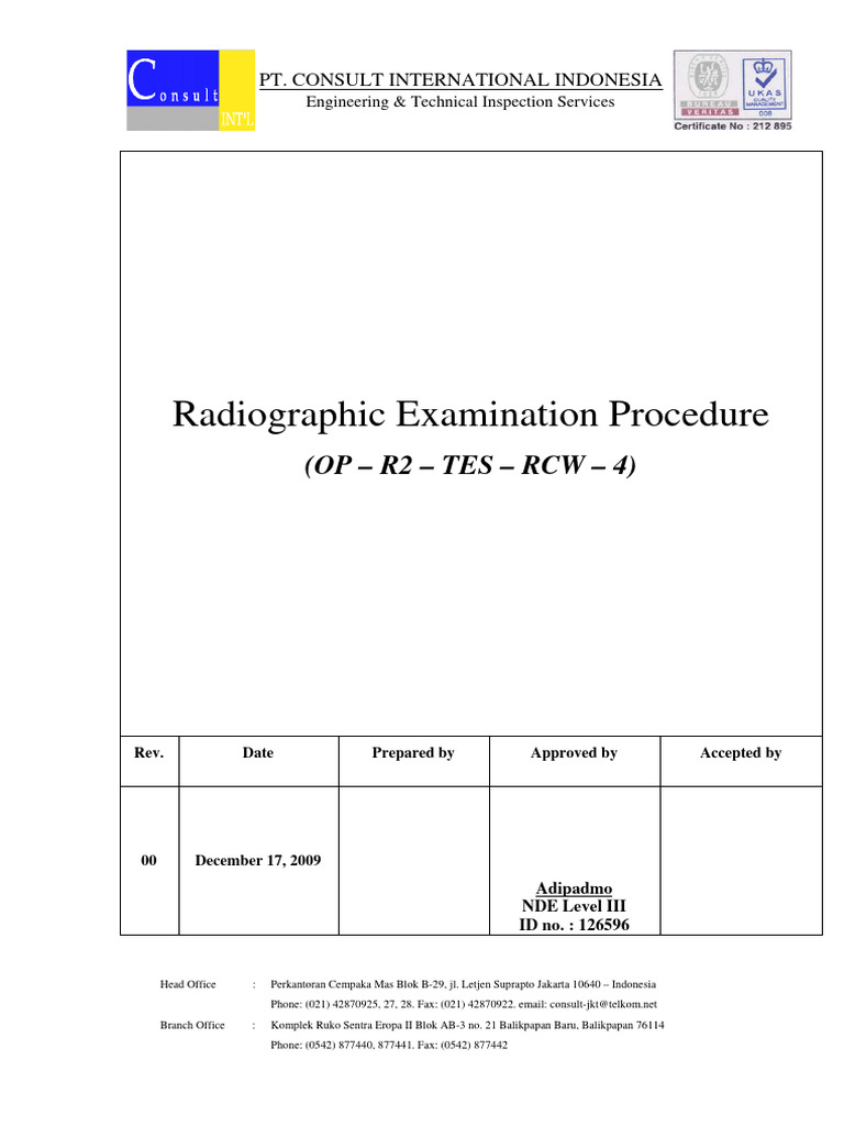 Radiograph Test - AWS Rev 00 | PDF | Nondestructive Testing | Radiography