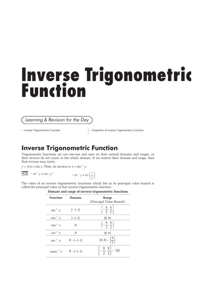 Inverse Trigonometric Functions Notes | PDF