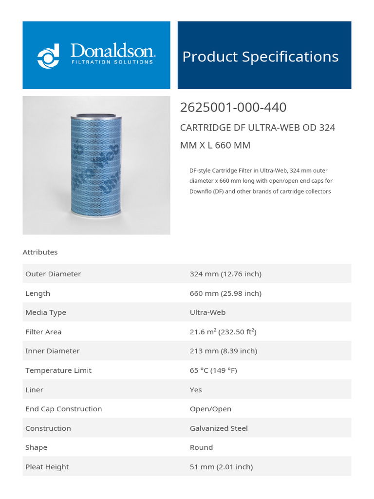 DF Ultra-Web Cartridge Filter Specs | PDF | Technology & Engineering