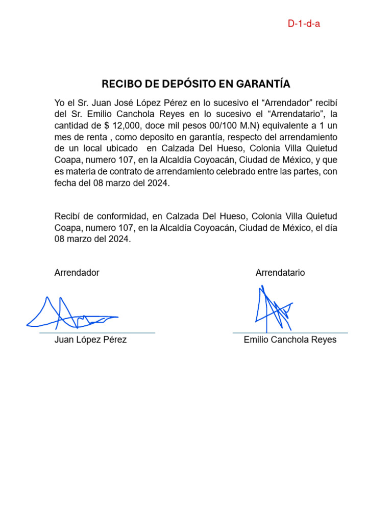Recibo de Depósito en Garantía | PDF