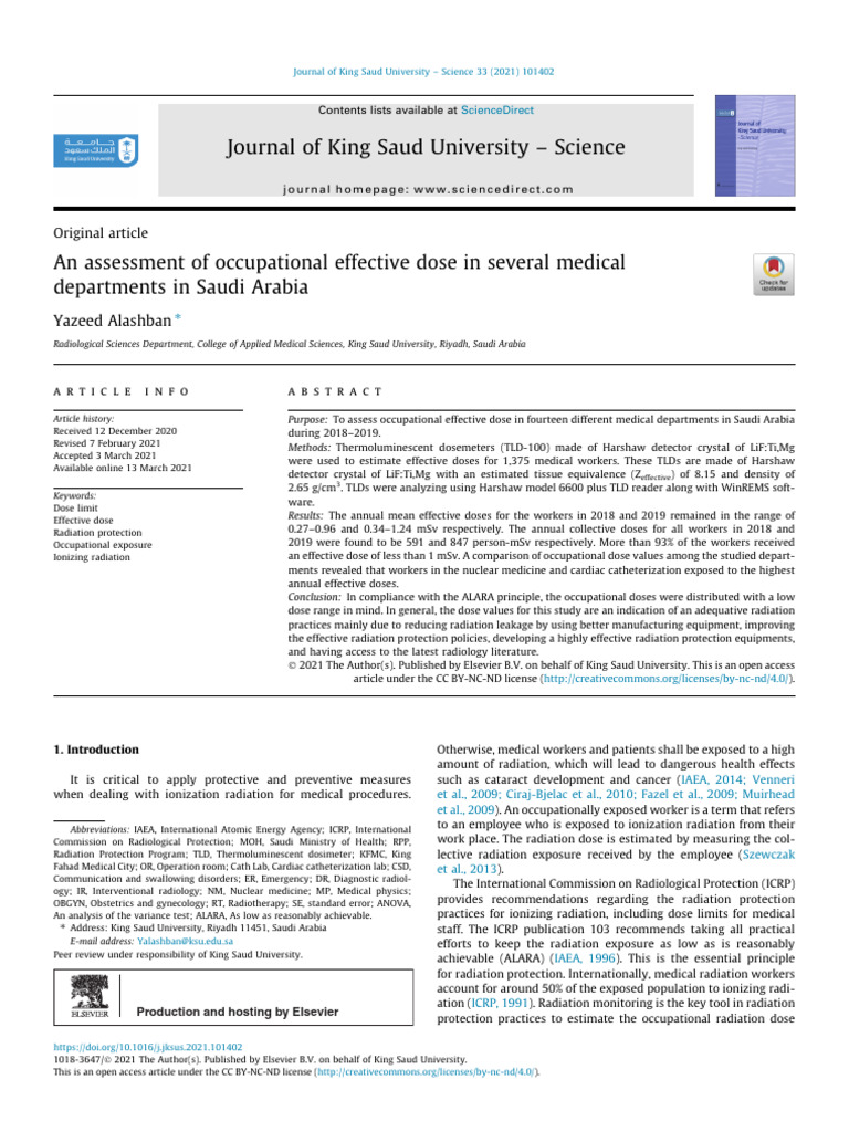 Alashban 2021 | PDF | Radiation Protection | Absorbed Dose
