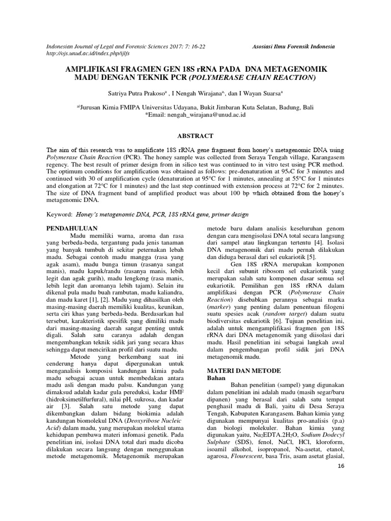 Prakoso Et Al - AMPLIFIKASI FRAGMEN GEN 18S rRNA PADA DNA METAGENOMIK ...
