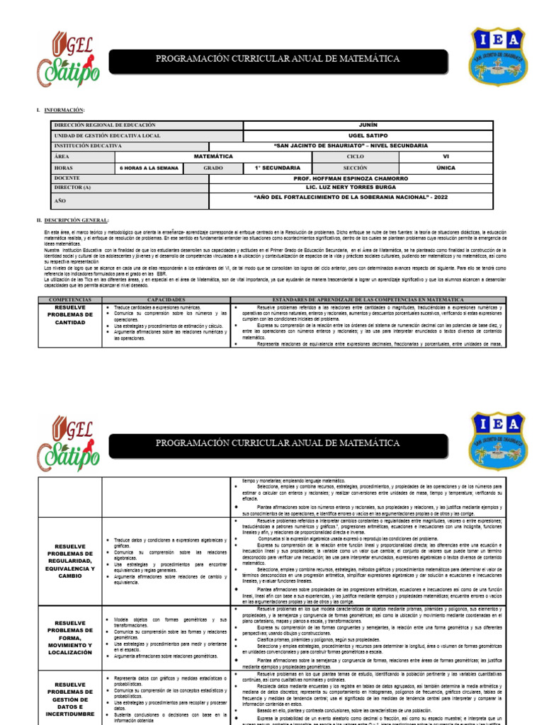 Programacion 2022 Matematica 1º | PDF | Números | Ecuaciones
