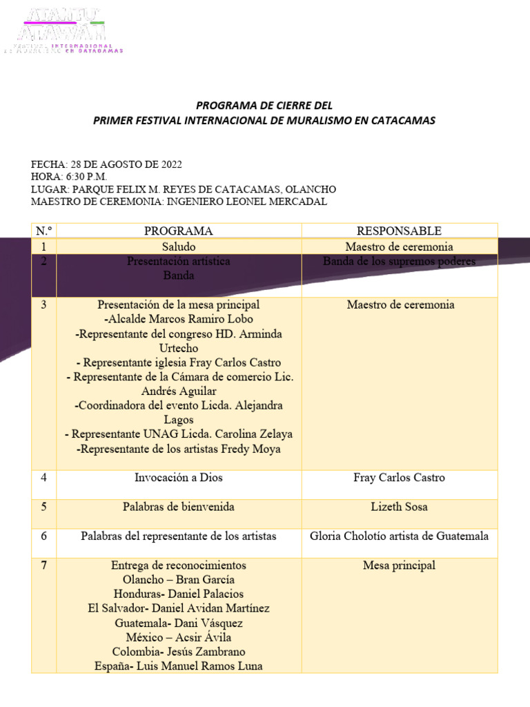 programa de cierre del evento | PDF