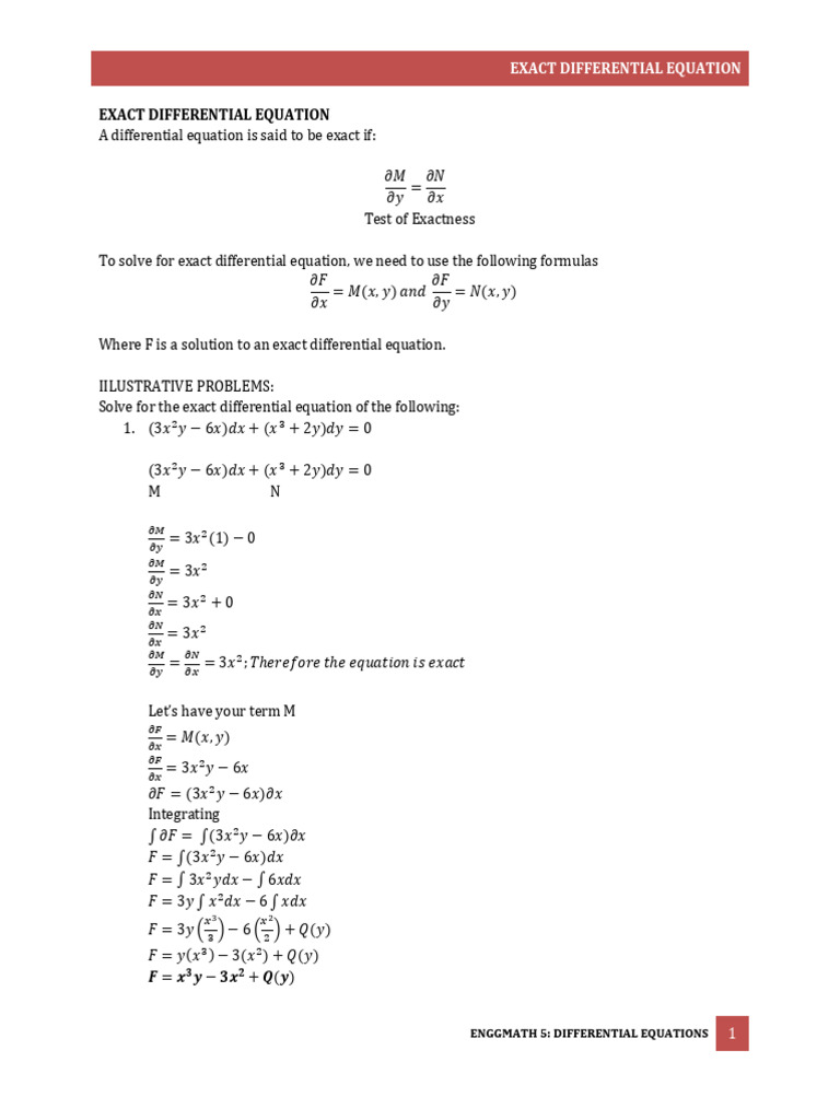 Exact Differential Equation | PDF | Equations | Differential Equations