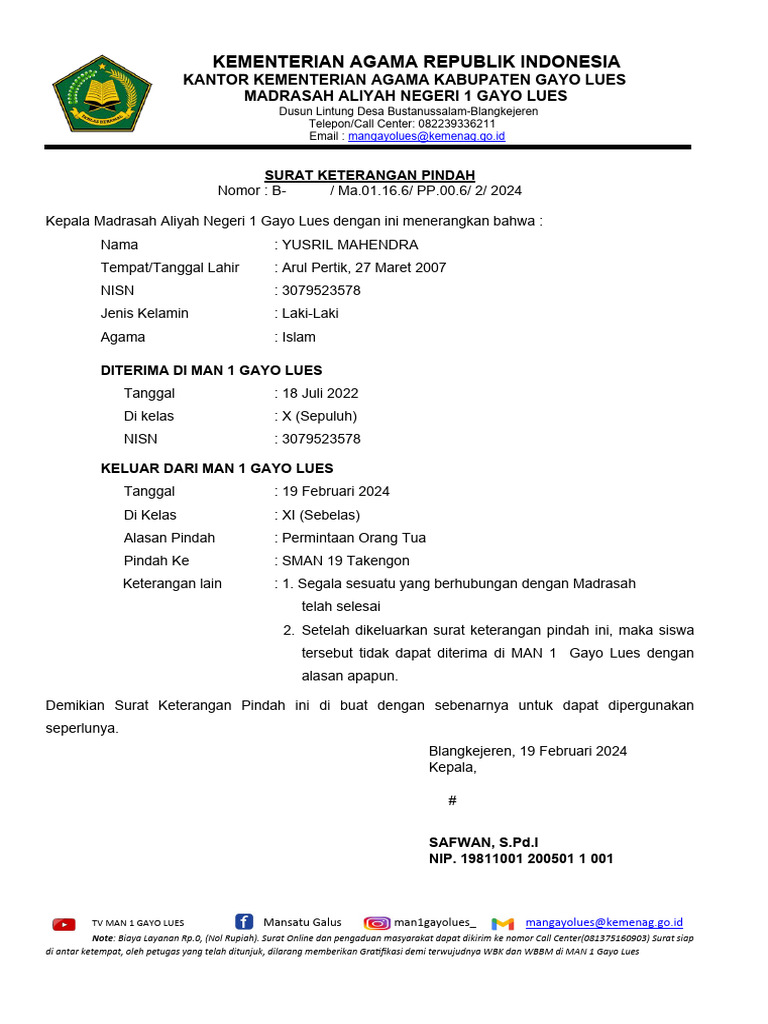 SK Pindah 2023 | PDF