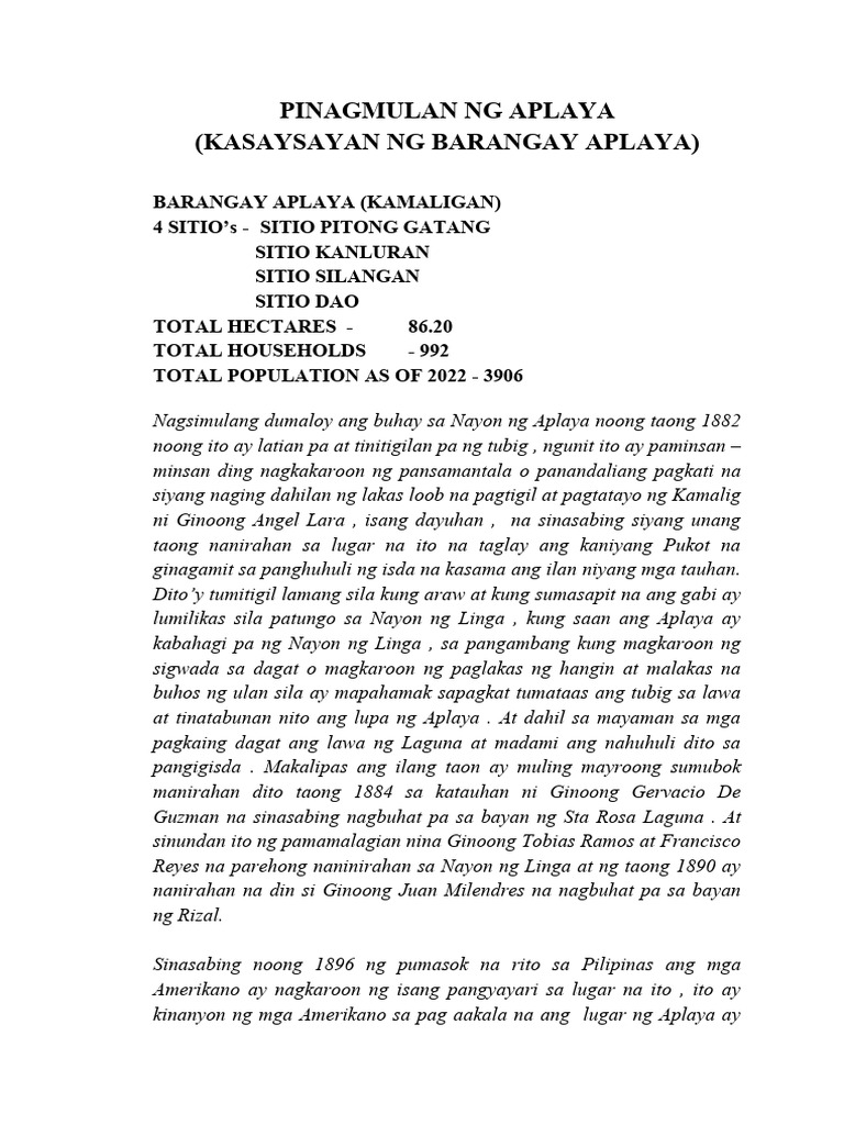 Pinagmulan NG Aplaya - Kasaysayan NG Aplaya | PDF