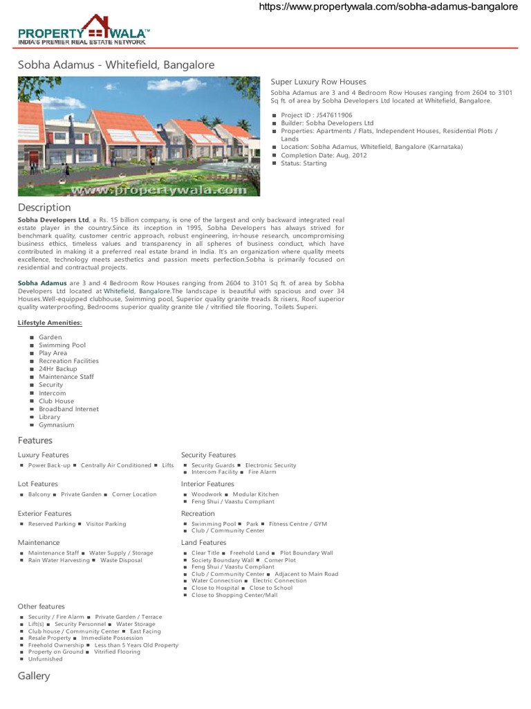 Sobha Adamus Bangalore.J547611906 | PDF | Apartment | Buildings And Structures