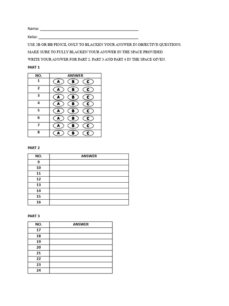 Form 3 Answer Sheet | PDF