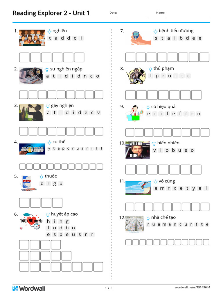 Reading Explorer 2 Unit 1 Anagram | PDF