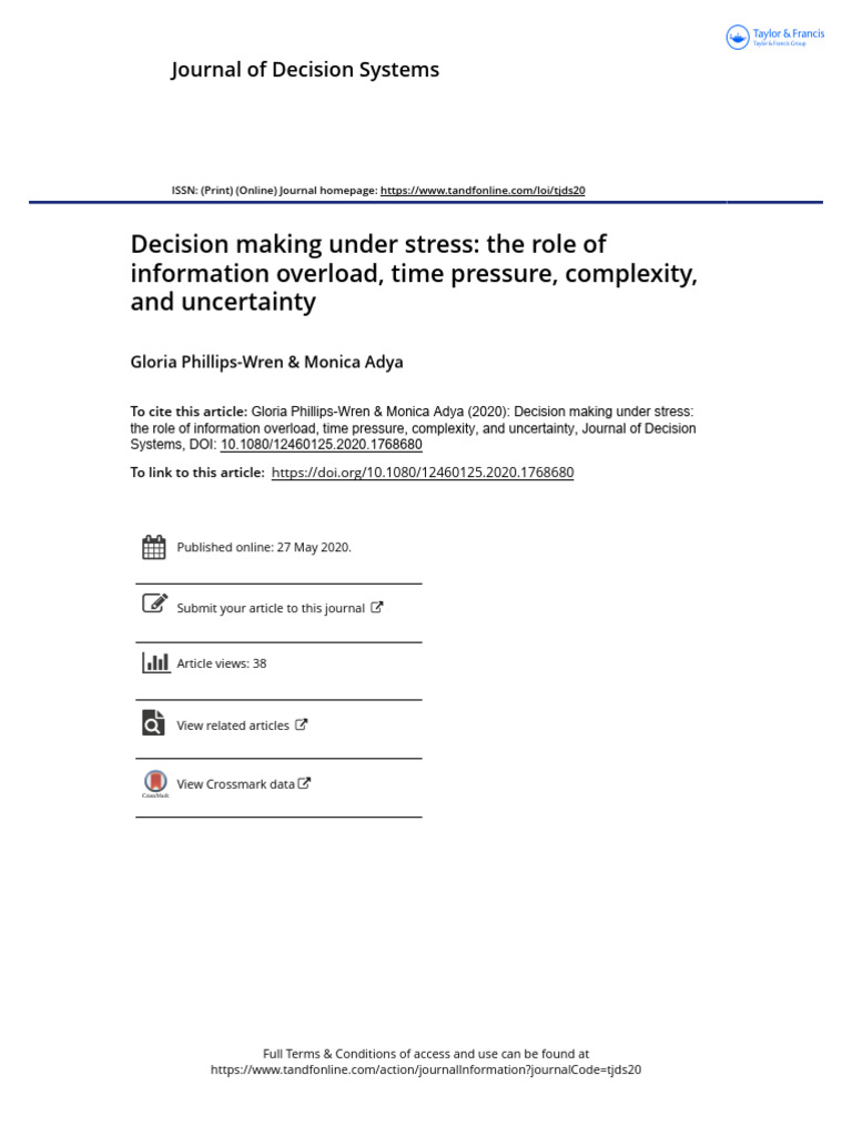 Decision Making Under Stress the Role Of | PDF | Decision Making | Stress (Biology)