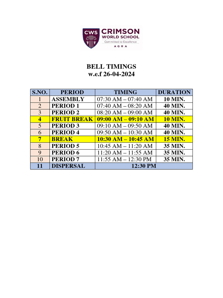 School Bell Schedule 2024 | PDF | Home & Garden
