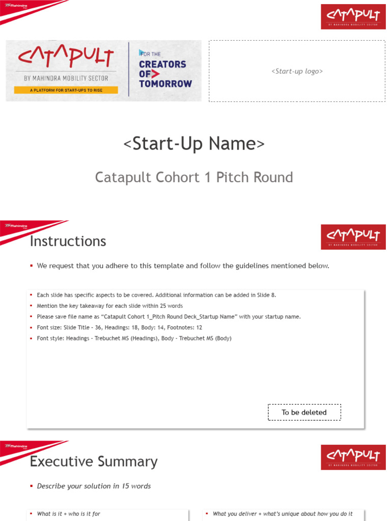 Catapult Cohort 1 - Pitch Round Deck - Startup Name | PDF | Business ...