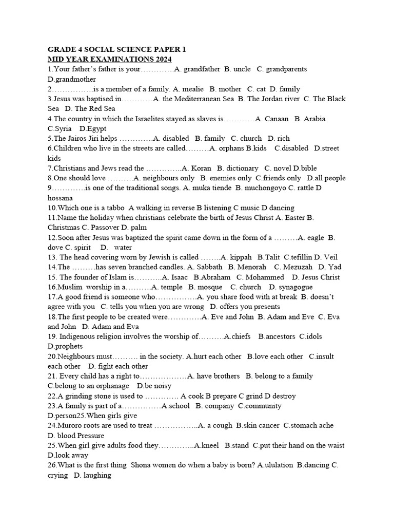 Grade 4 Social Scence Paper1 | PDF