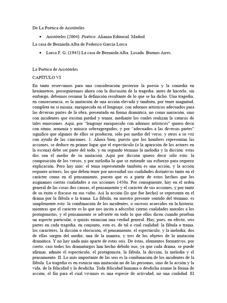 La Poética de Aristóteles (Cap 6 y 13) Word | PDF | Poética ...