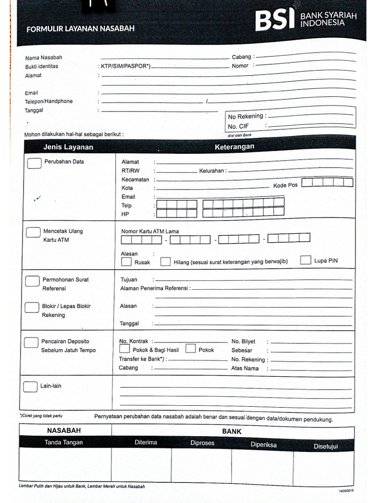 Form Layanan Bsi | PDF