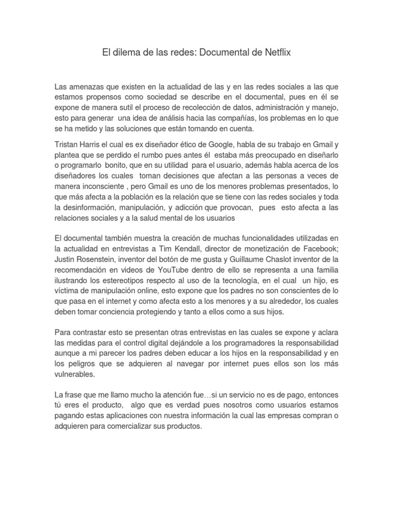 El Dilema de Las Redes | PDF