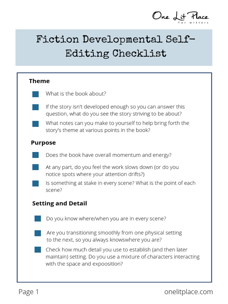 Fiction Developmental Self Editing Checklist 1 | PDF | General Fiction