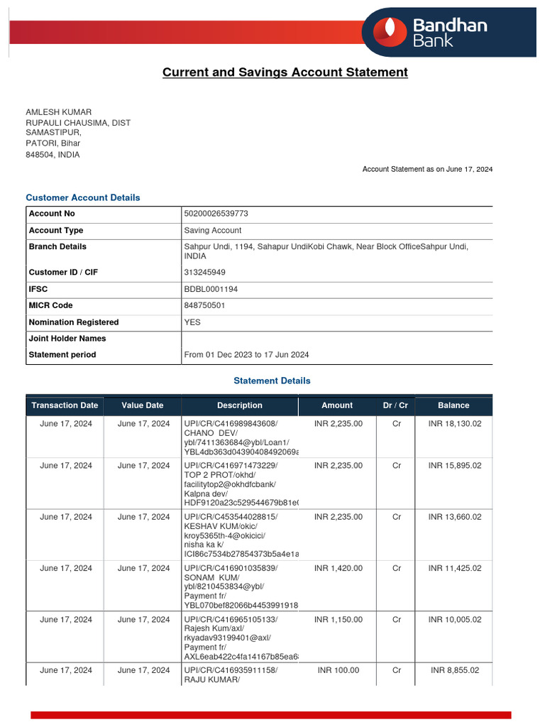 Current and Savings Account Statement | PDF | Financial Services ...