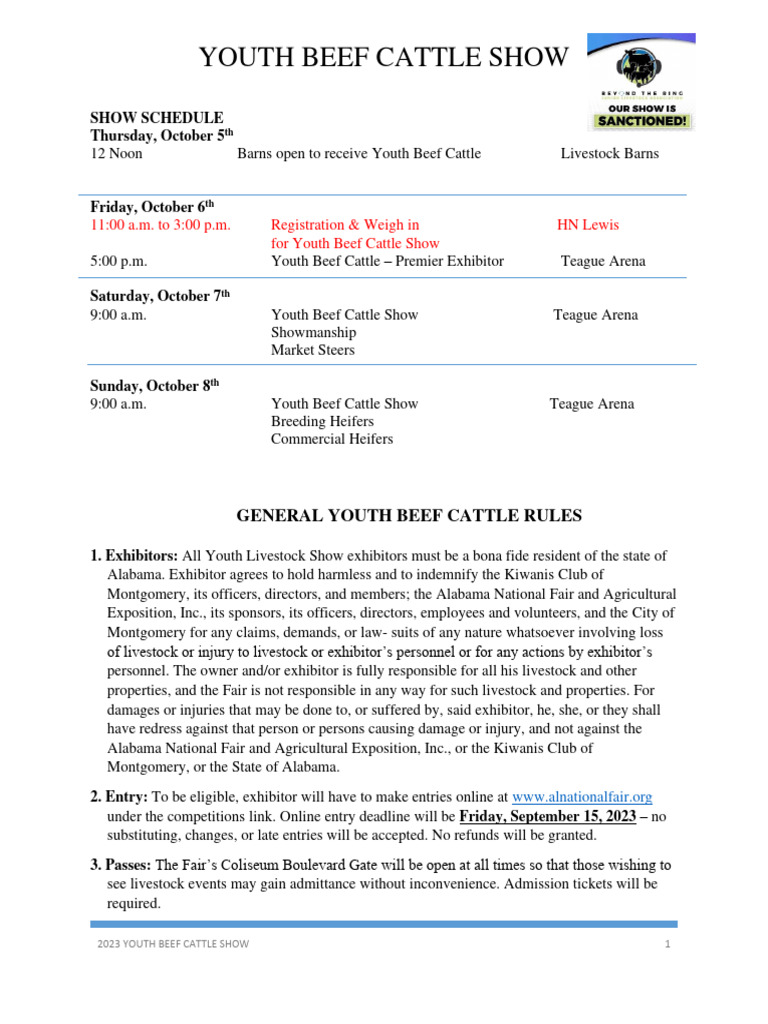 2023 Youth Beef Show Rules and Regulations | PDF | Cattle | Selective ...
