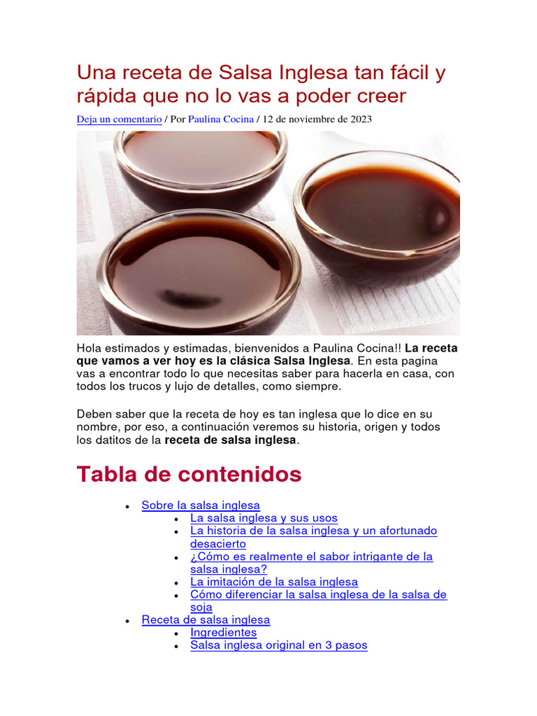 Receta fácil de Salsa Inglesa | PDF | Salsa | Salsa de soja