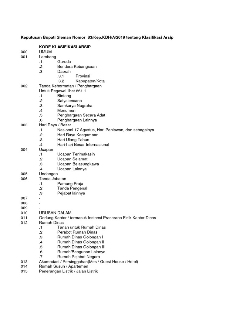 Kode Klasifikasi Arsip | PDF