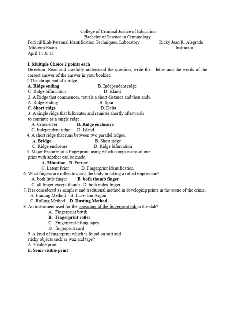 Fingerprint Rolling Techniques Exam | PDF | Fingerprint