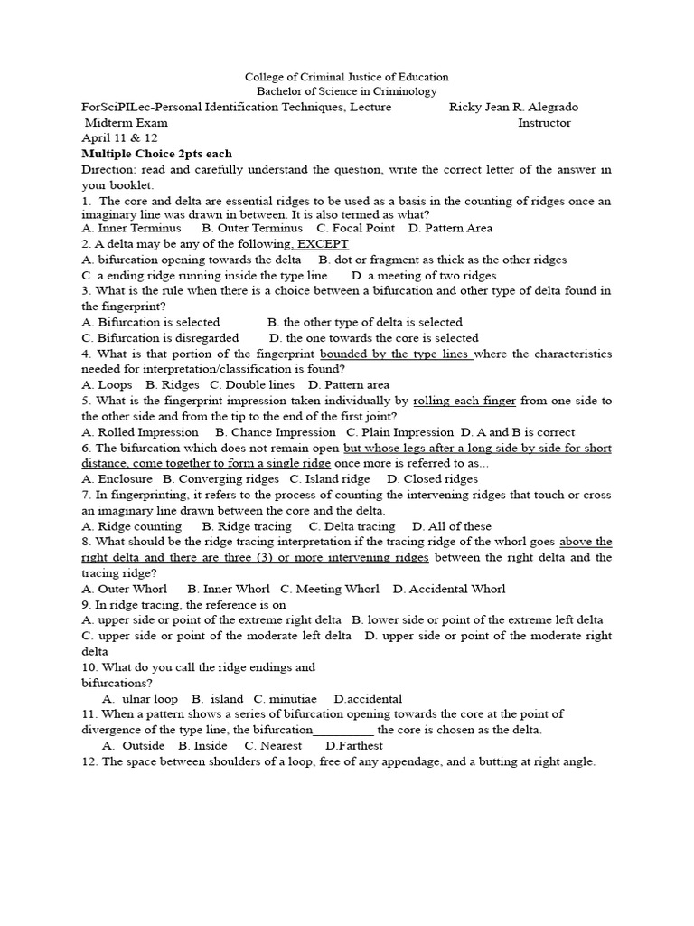 Personal Indentification Midterm Exam | PDF | Fingerprint
