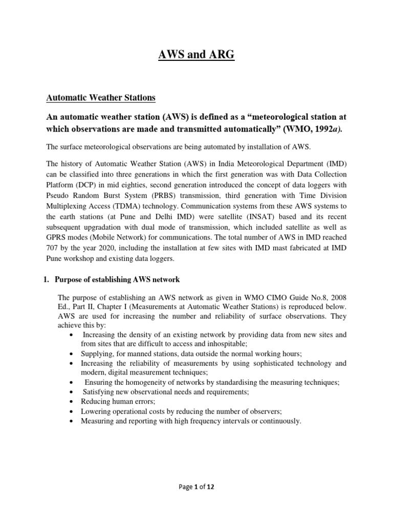 Notes On Weather Stations - AWS and ARG | PDF | Telemetry | Sensor
