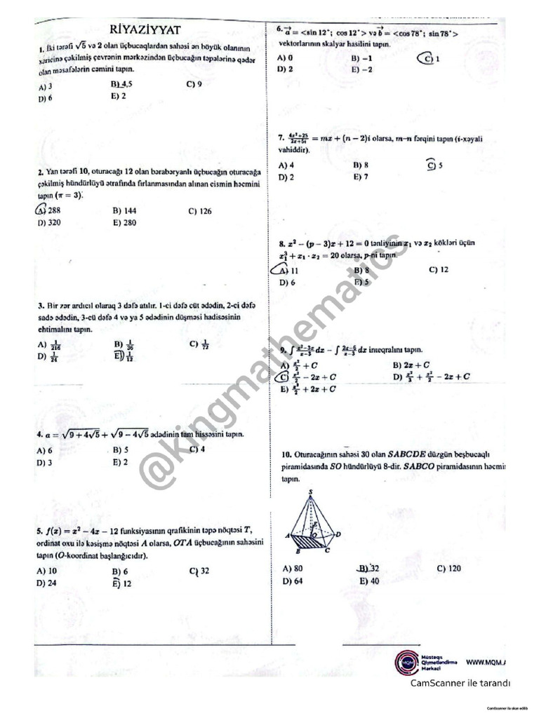 Riyaziyyat I Qrup OTK 30062024 @kingmathematics - 240701 - 190222 | PDF