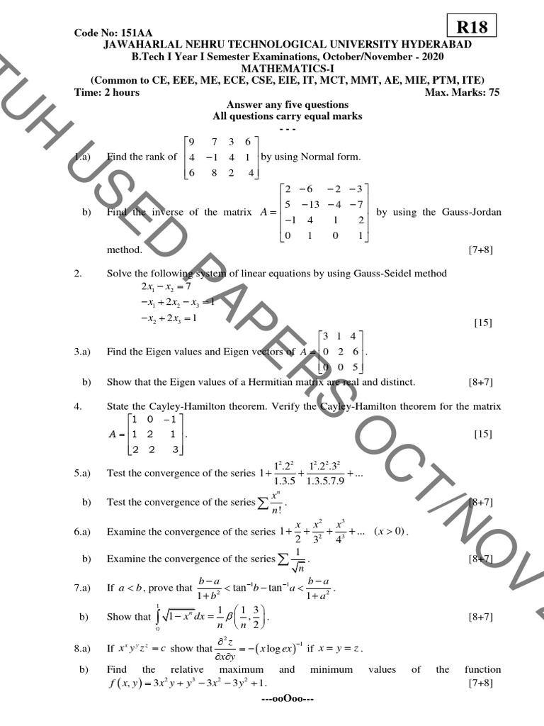 m1 Previous Papers | PDF | Eigenvalues And Eigenvectors | Matrix ...