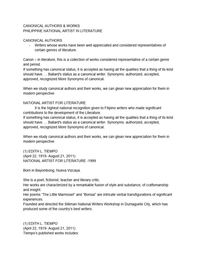 Canonical Authors & Works | PDF | Philippines