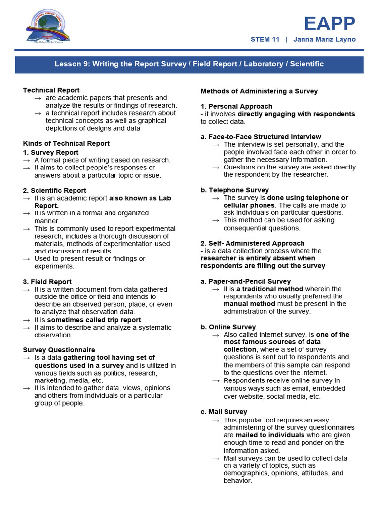 Eapp Lesson 9 | PDF | Survey Methodology | Questionnaire