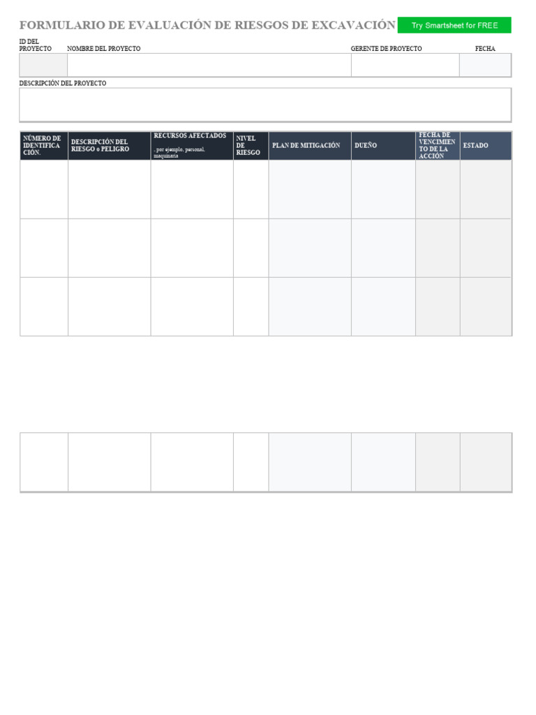 IC Excavation Risk Assessment Form 27335 WORD ES | PDF