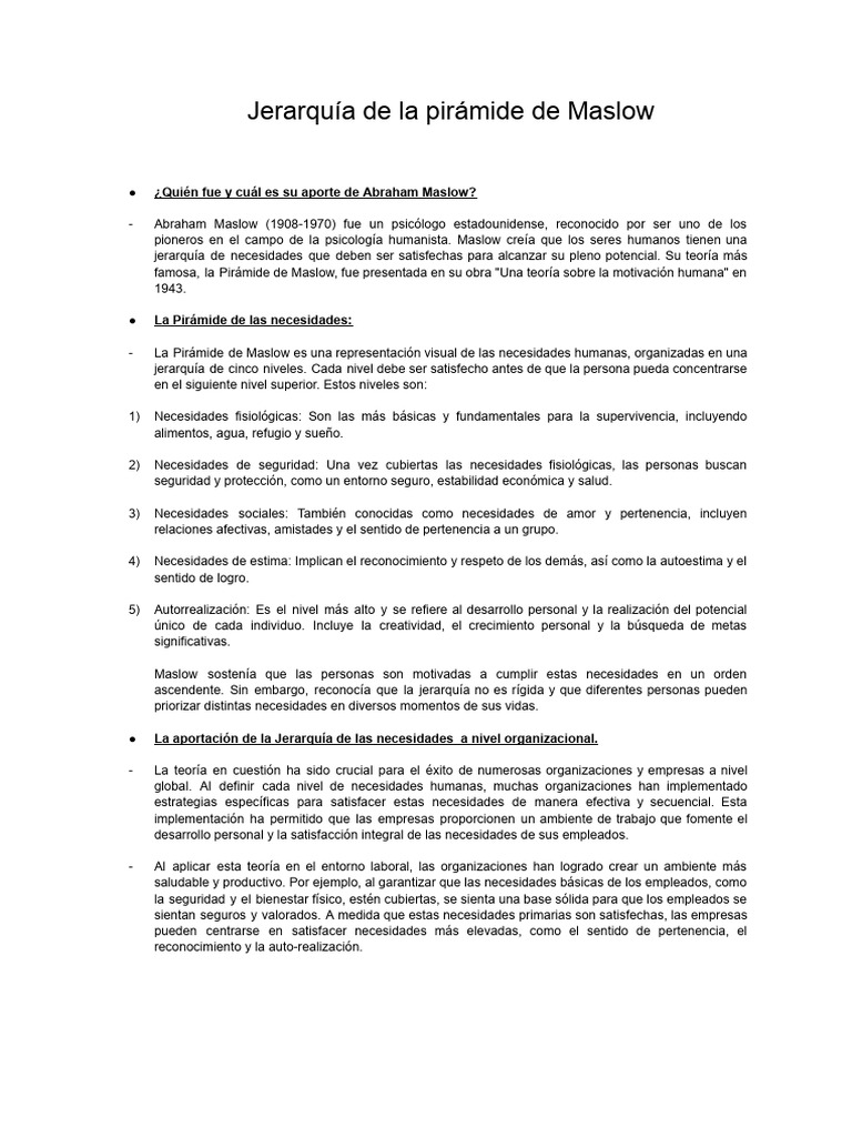 Jerarqu A de La Pir Mide de Maslow-1 | PDF | Conceptos psicologicos | Psicología Social