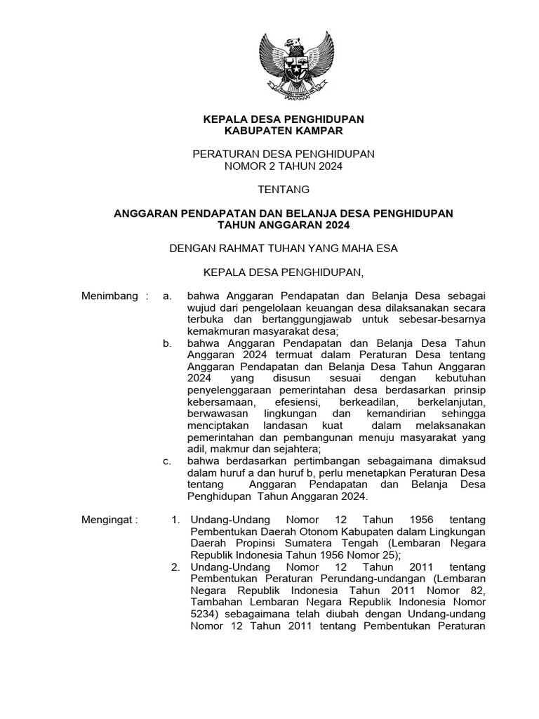 DESA - Perdes APBDesa 2024 | PDF