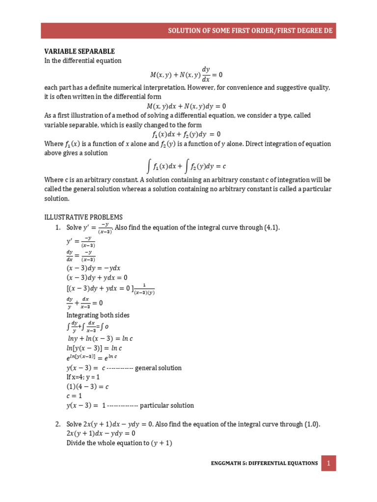 Solution Of Some First Order First Degree De Pdf Equations