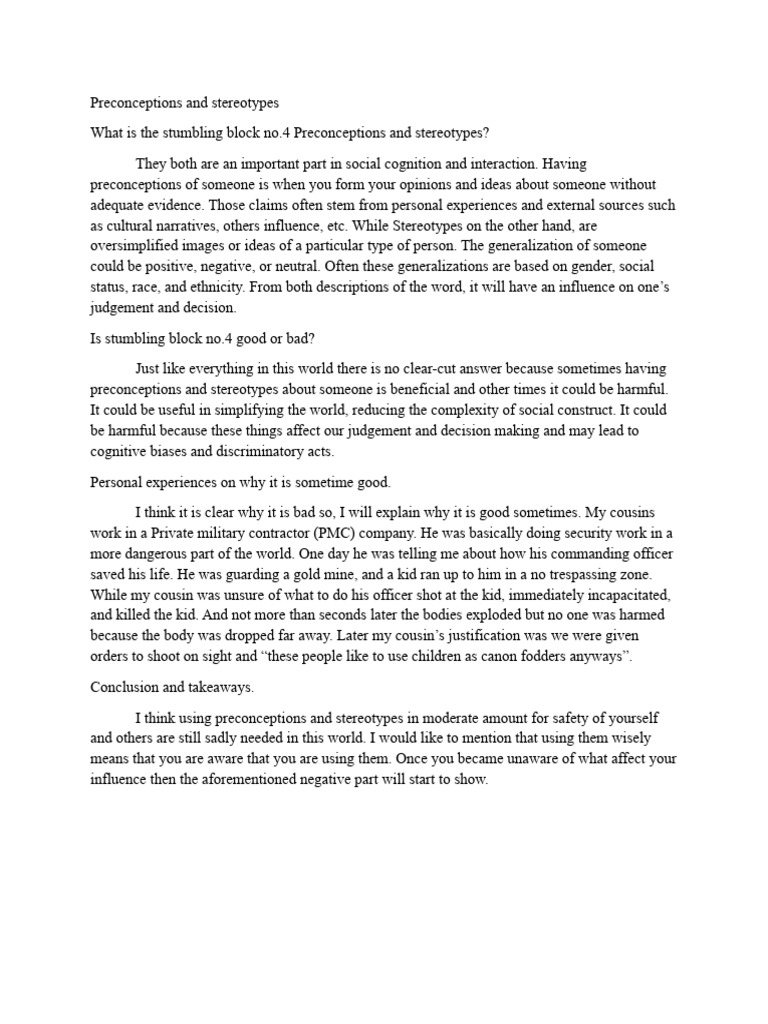 Preconceptions and Stereotypes | PDF | Self-Improvement