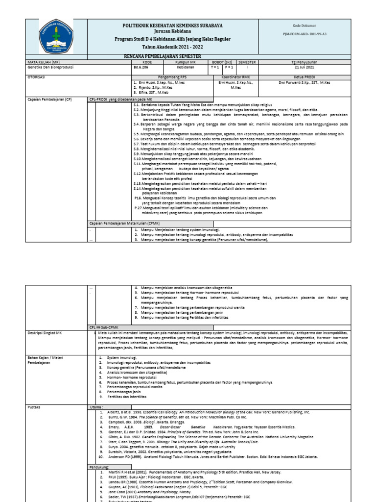Form RPS Genetik Dan Tugas Mahasiswa | PDF