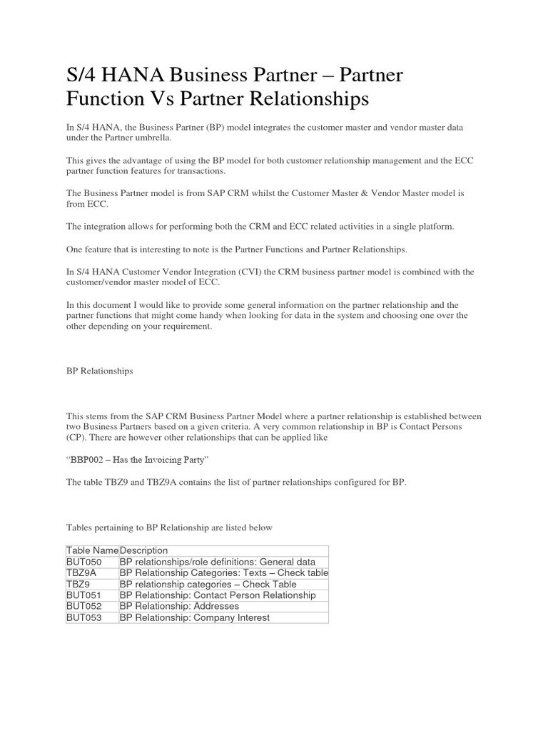 BP Relationships and Functions in S/4 HANA | PDF | Customer ...