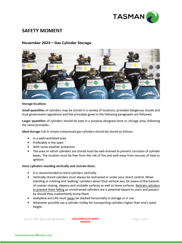 TOT IMS SM 08 Rev01 Safety Moment Gas Cylinder Storage November23 | PDF